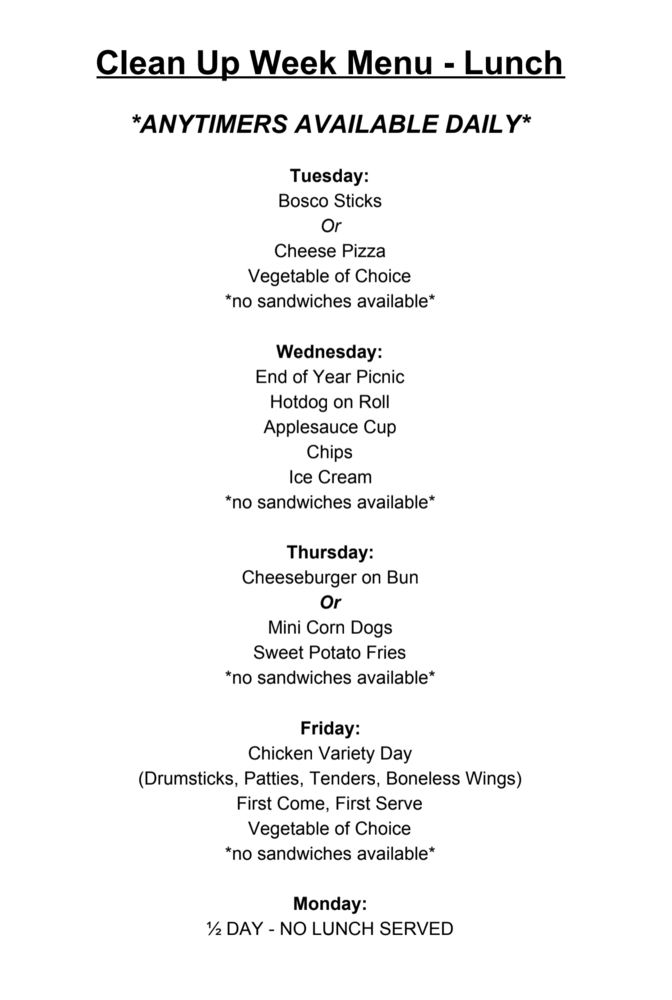 Cafeteria Clean Up Menu | Copenhagen Central School